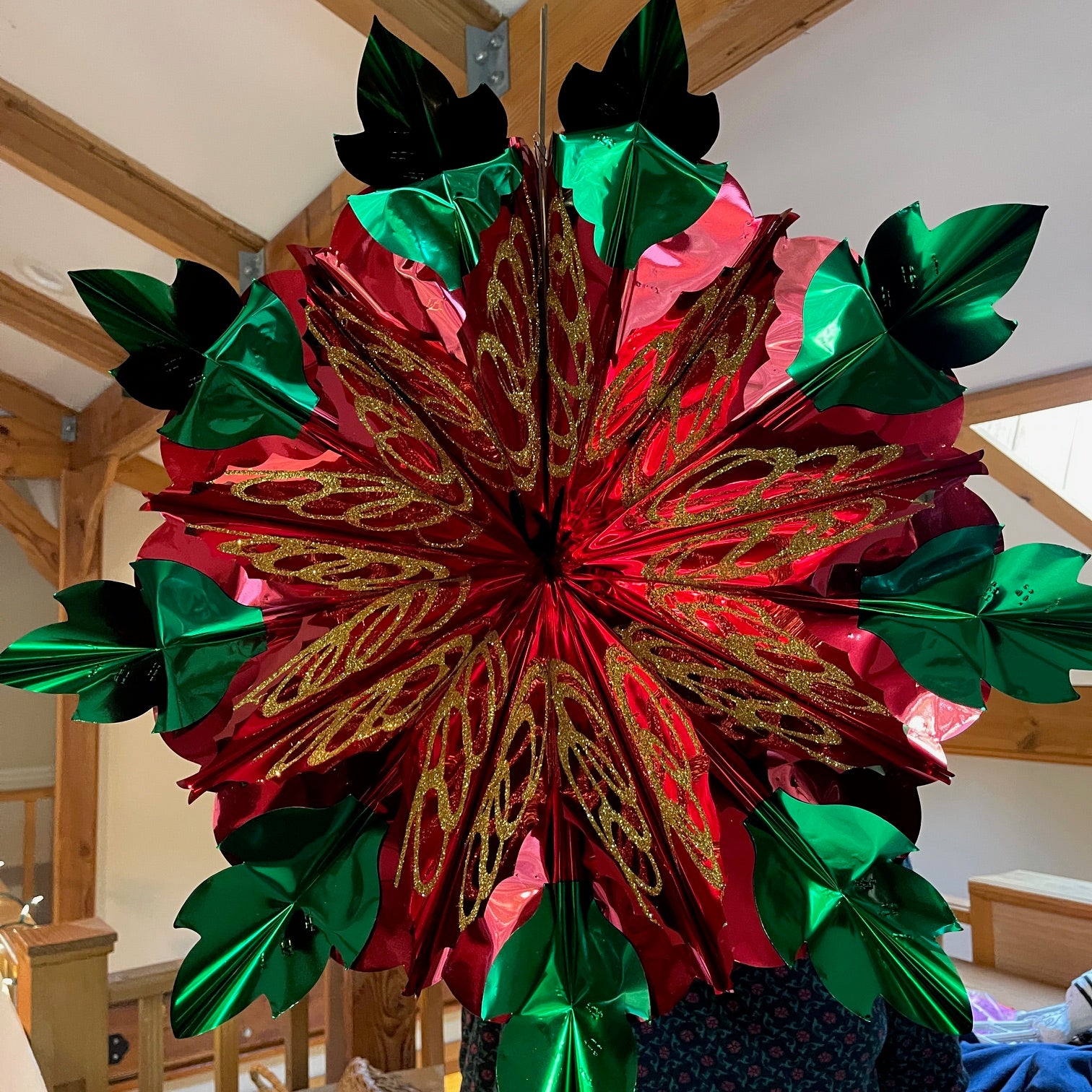 Metallic Christmas Poinsettia - Huge dangling decoration - 22 inches ...