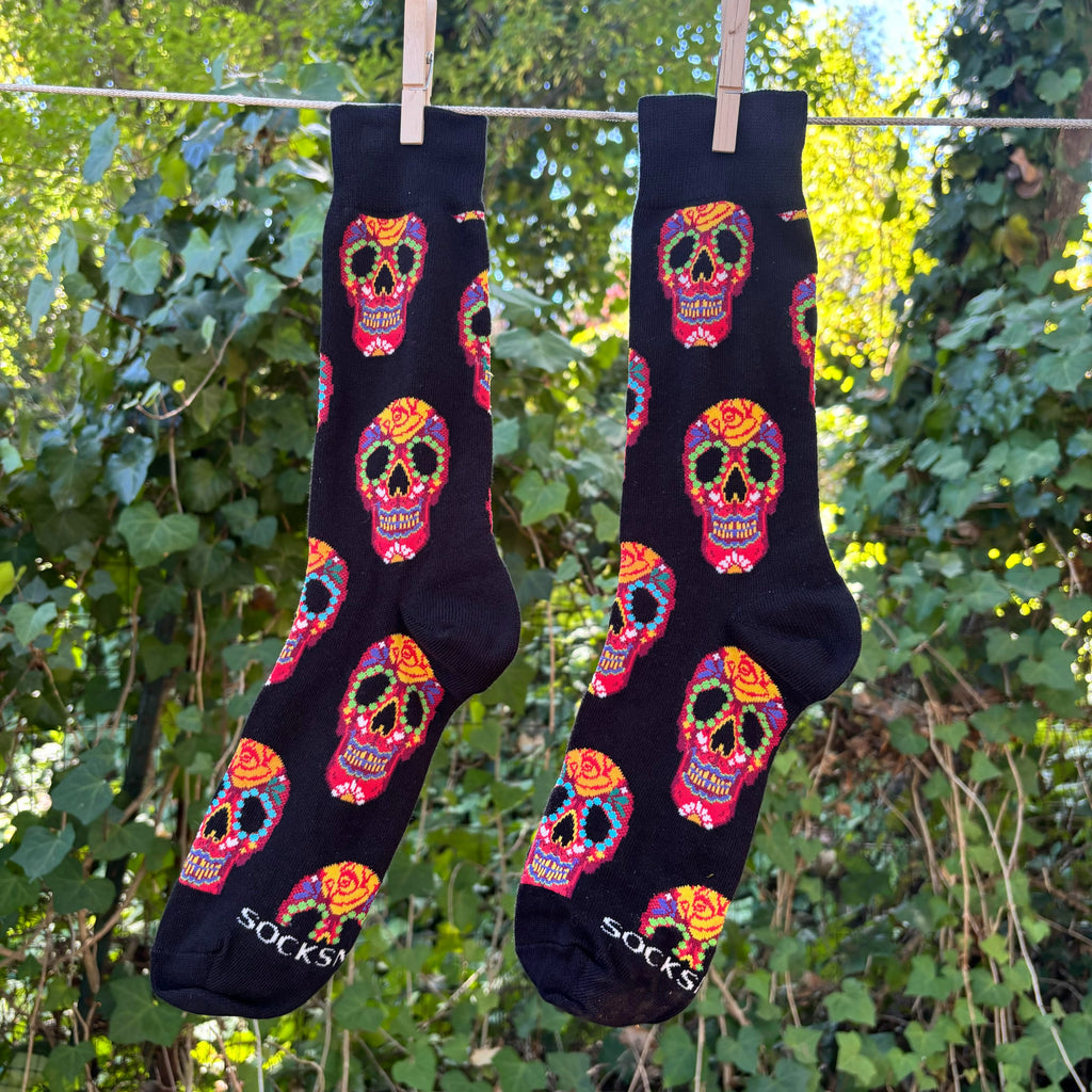 Men's Socks with Red Sugar Skulls | Mexican Sugar Skull
